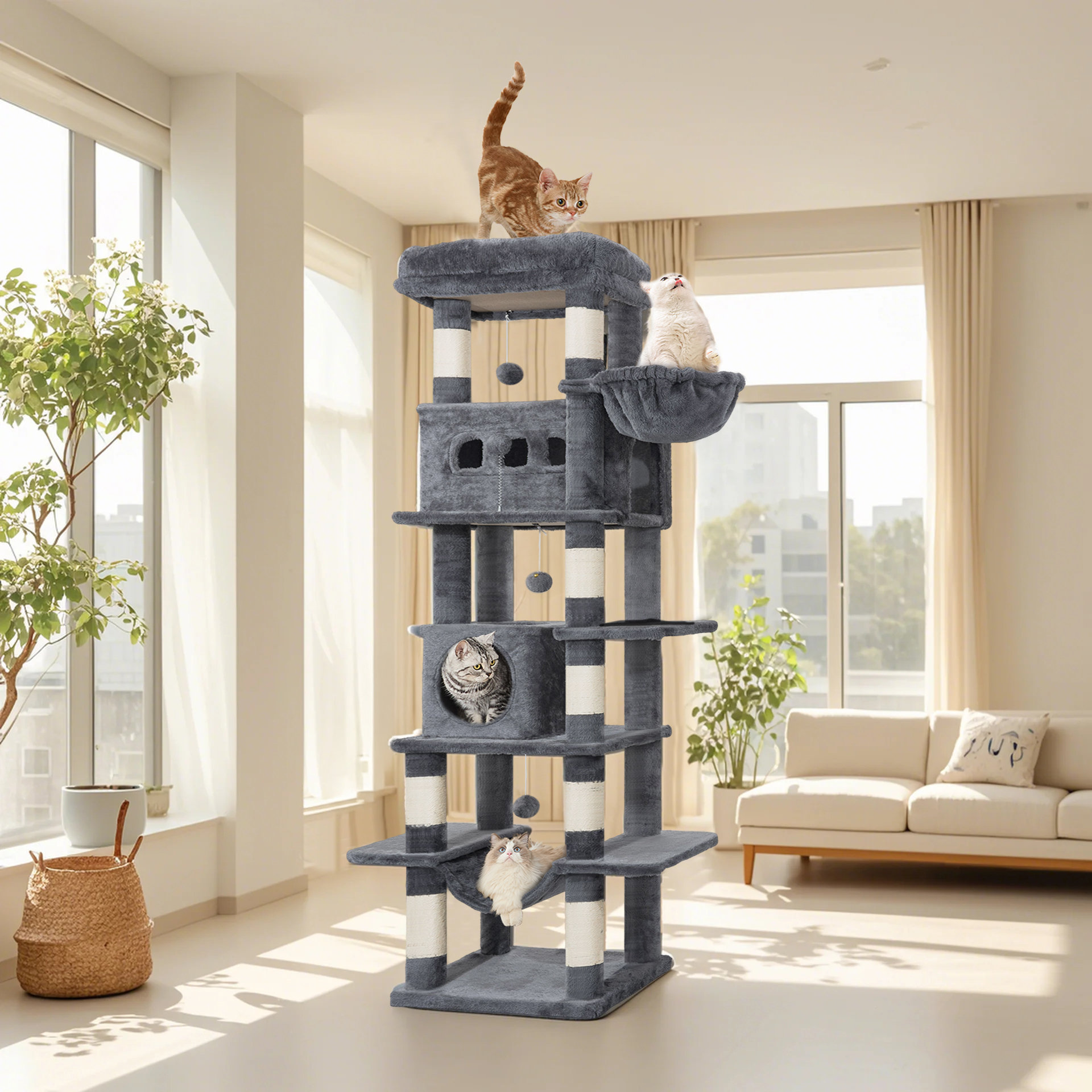 Tucker Murphy Pet™ Cat Tree, 67" Large Tall Cat Tower for Indoor Cats, Multi-Level Cats House ...